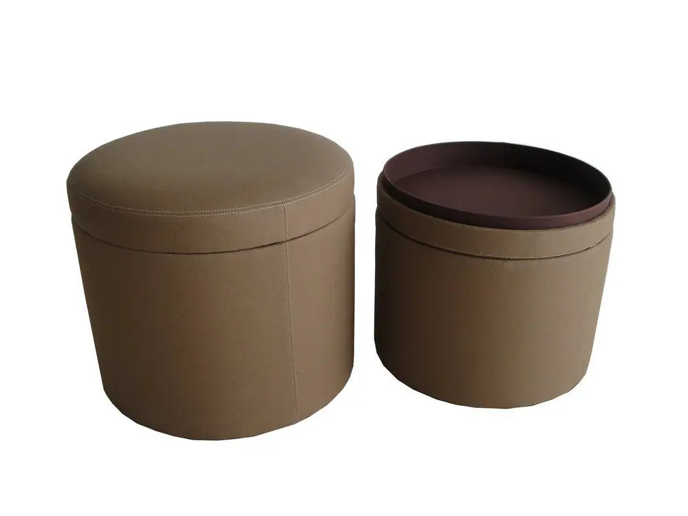 1" Tan Faux Leather Round Storage - NOBLE HOME INTERIORS