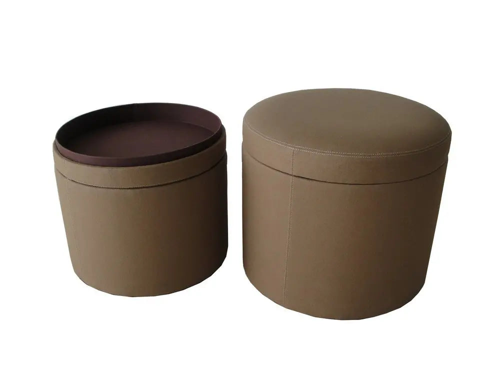 1" Tan Faux Leather Round Storage - NOBLE HOME INTERIORS